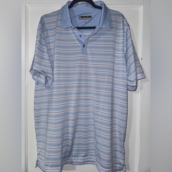 Pebble Beach | Shirts | Pebble Beach Light Blue Striped Polo Shirt ...